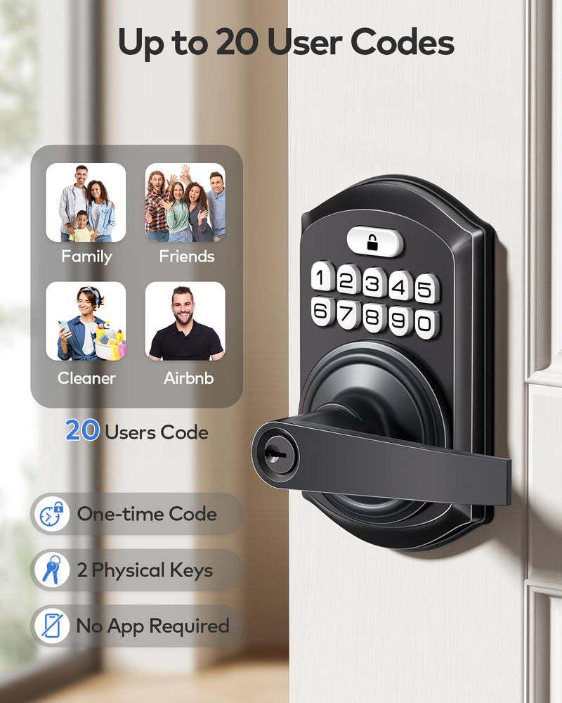 TEEHO TE004 Keyless Entry Keypad Door Lock with Handle - Front Digital