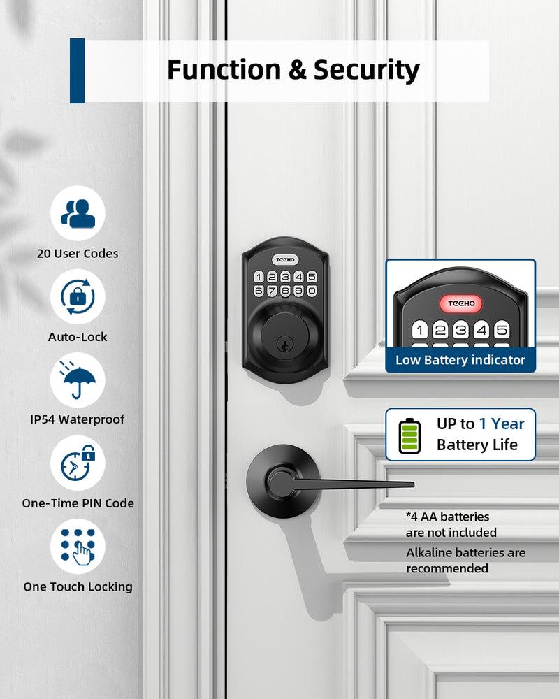 TEEHO TE001L Keyless Entry Door Lock with 2 Handles