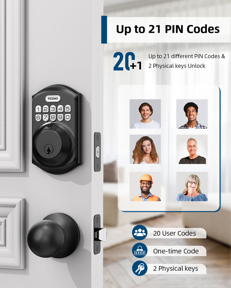 TEEHO TE001K Keypad Deadbolt Set - Keyless Entry Front Door Lock Set w