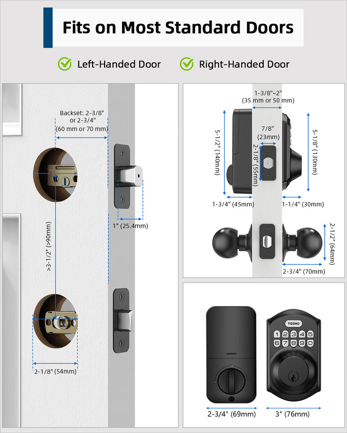 TEEHO TE001K Keypad Deadbolt Set - Keyless Entry Front Door Lock Set w