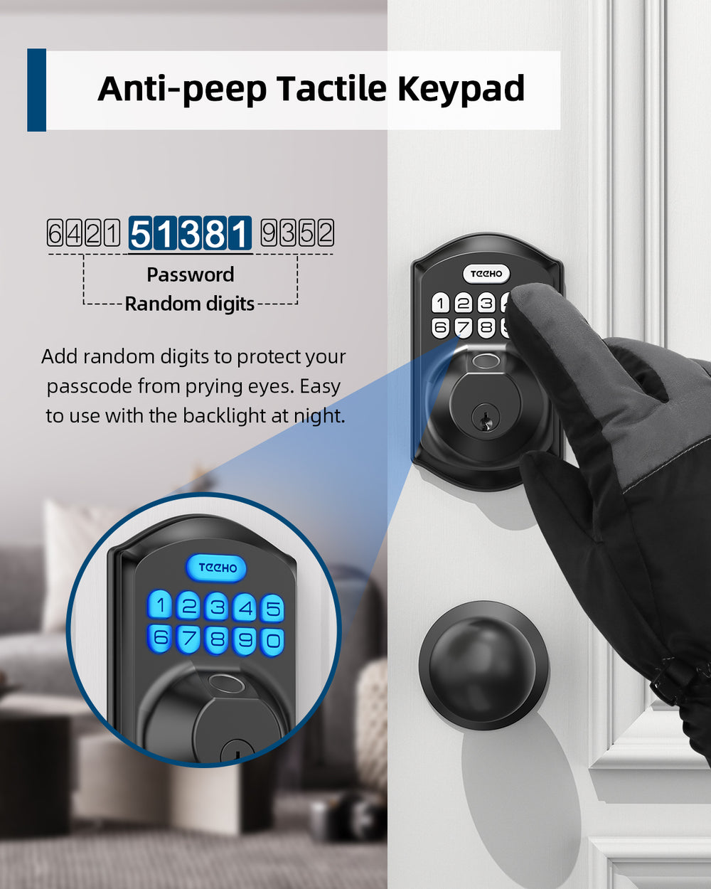 TEEHO TE002K Keypad Deadbolt Set with Fingerprint - Keyless Entry Fron