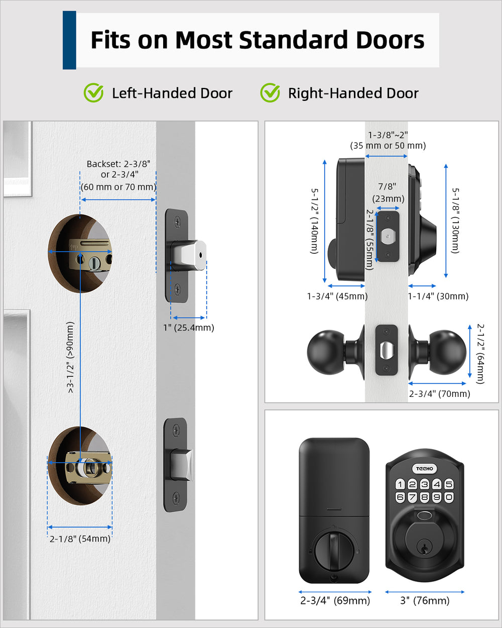 TEEHO TE002K Keypad Deadbolt Set with Fingerprint - Keyless Entry Fron