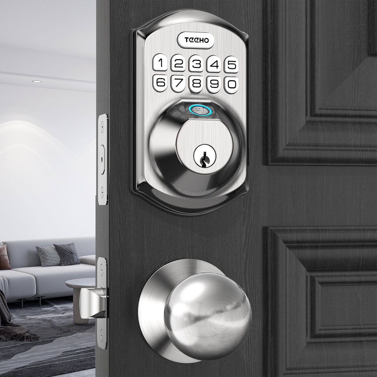 TEEHO TE002K Keypad Deadbolt Set with Fingerprint - Keyless Entry Fron
