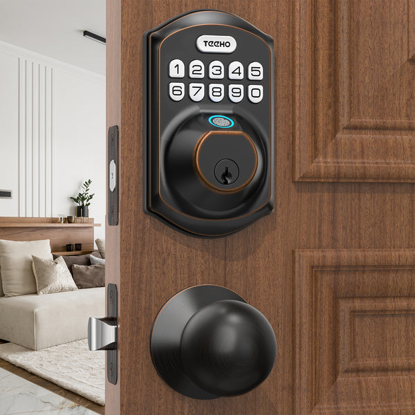 TEEHO TE002K Keypad Deadbolt Set with Fingerprint - Keyless Entry Fron