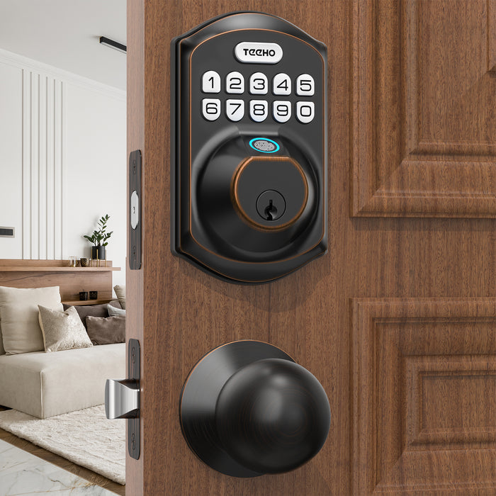 TEEHO TE002K Keypad Deadbolt Set with Fingerprint - Keyless Entry Fron
